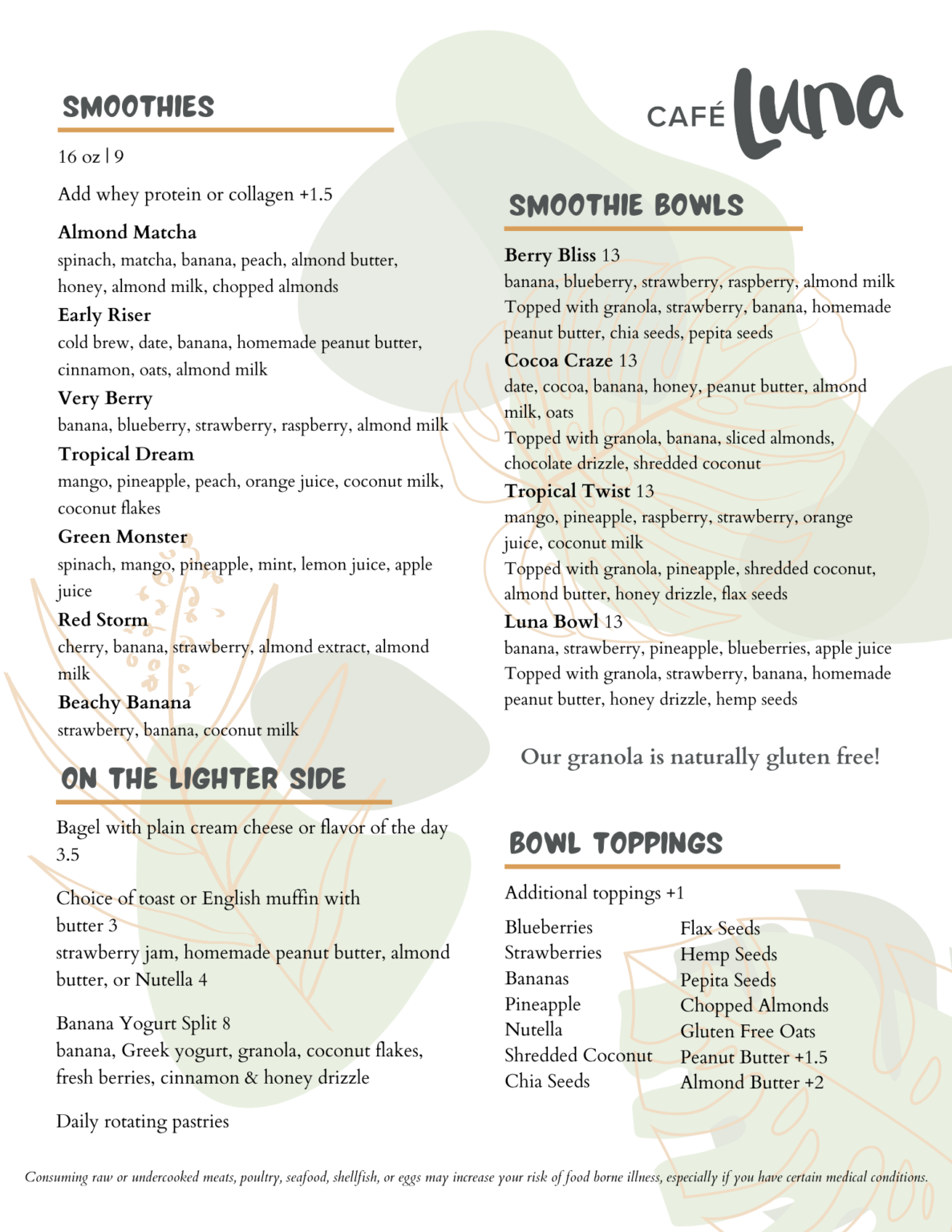 Scarborough Menu Cafe Luna Scarborough Menu Cafe Luna