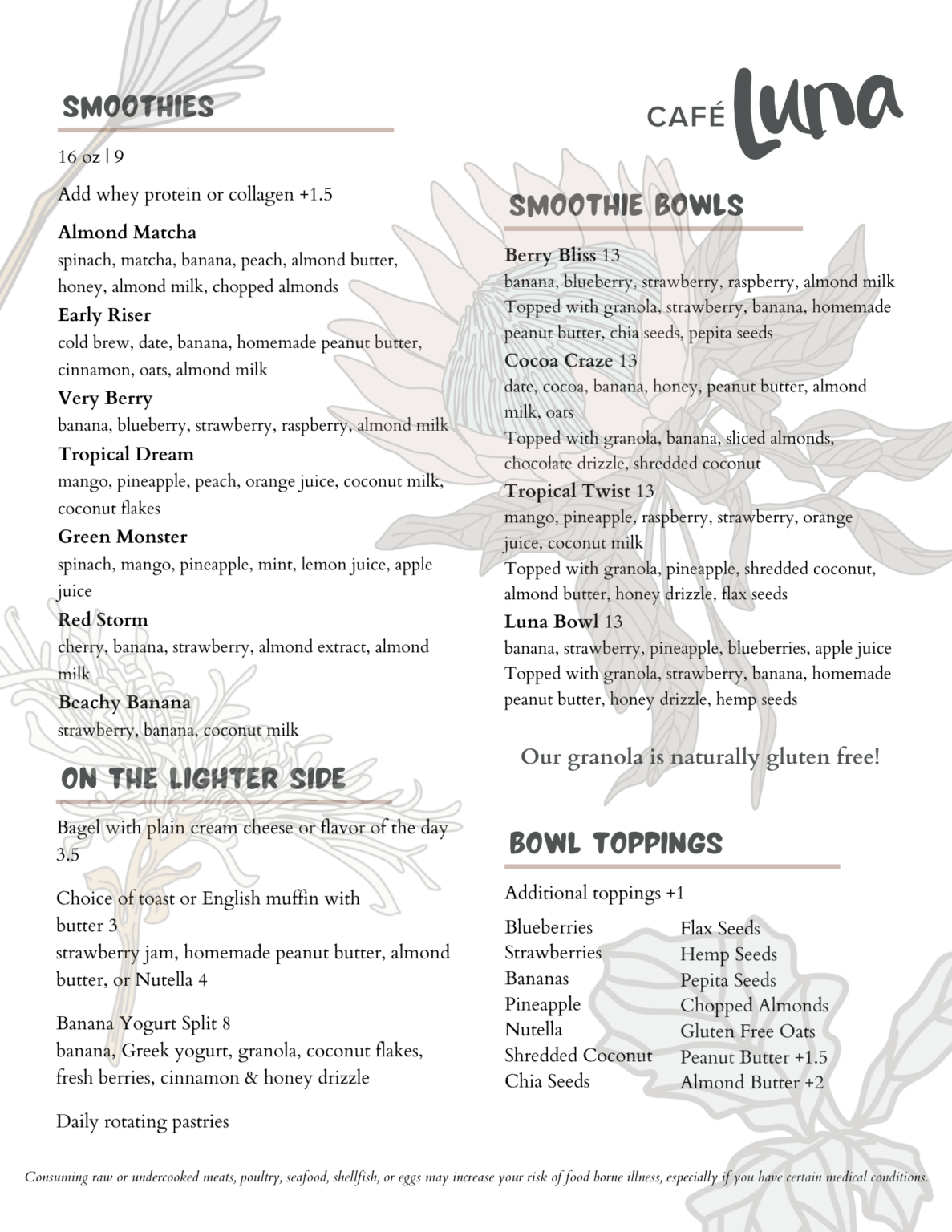 Falmouth Menu - Cafe Luna
