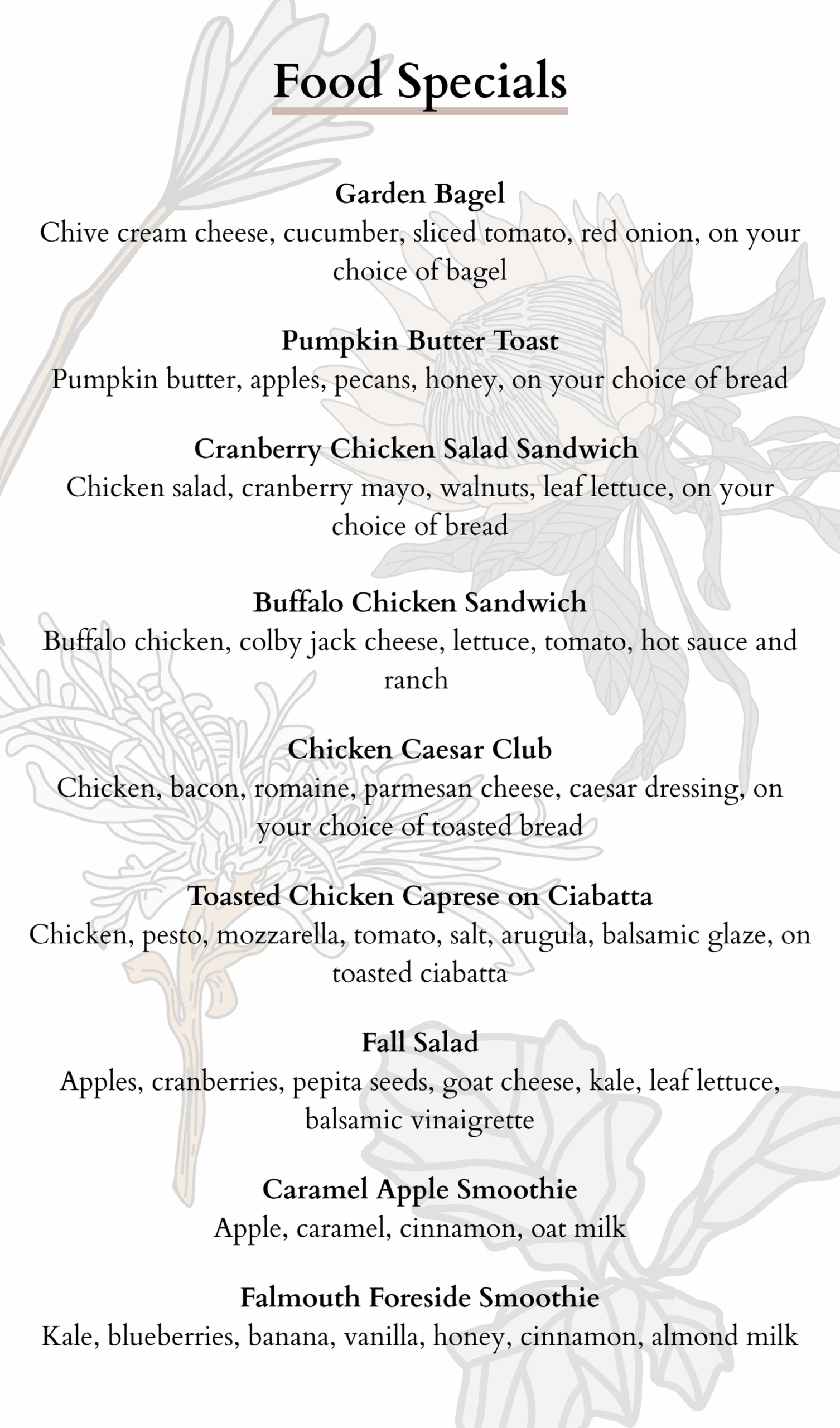 Falmouth Menu - Cafe Luna
