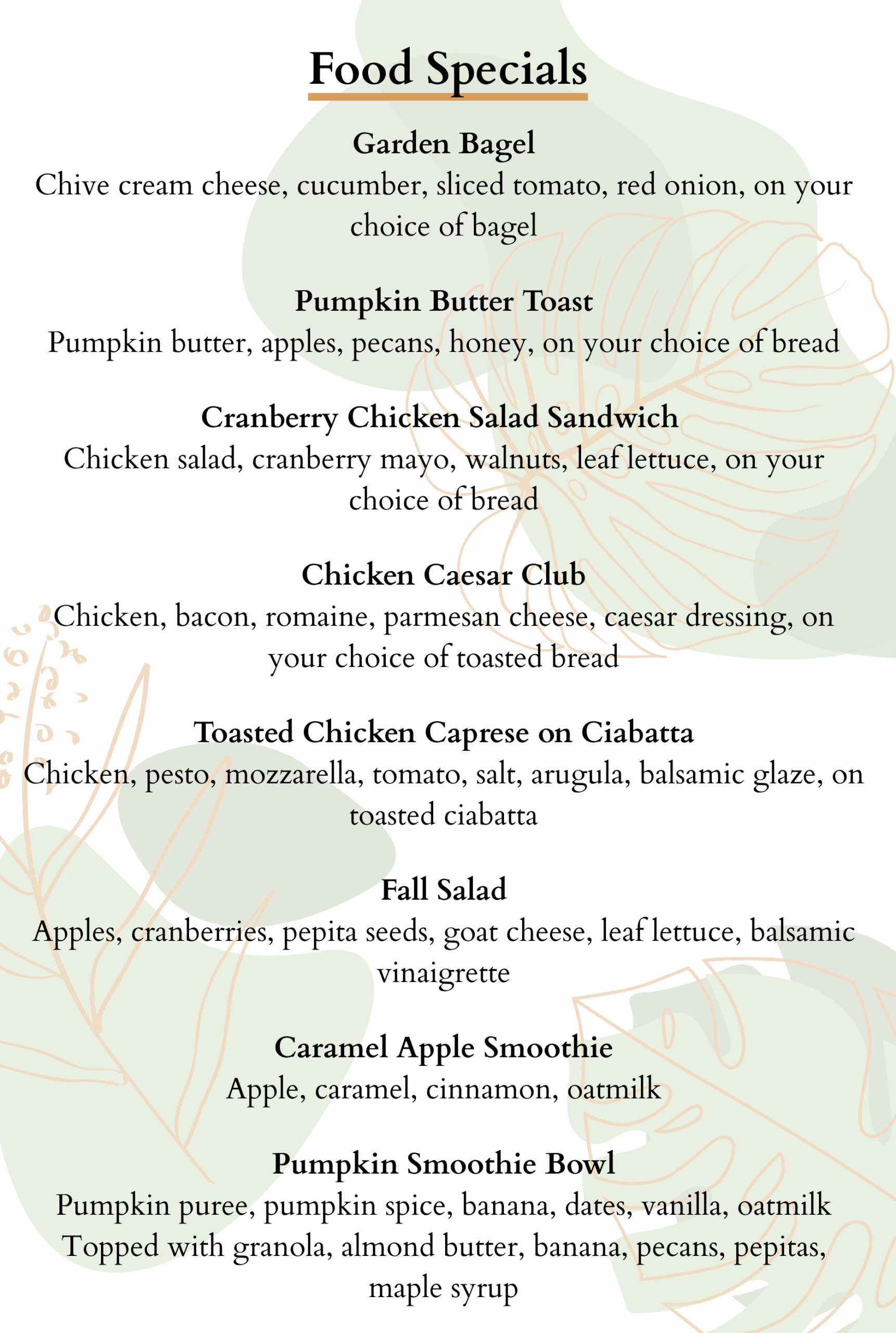 Scarborough Menu - Cafe Luna