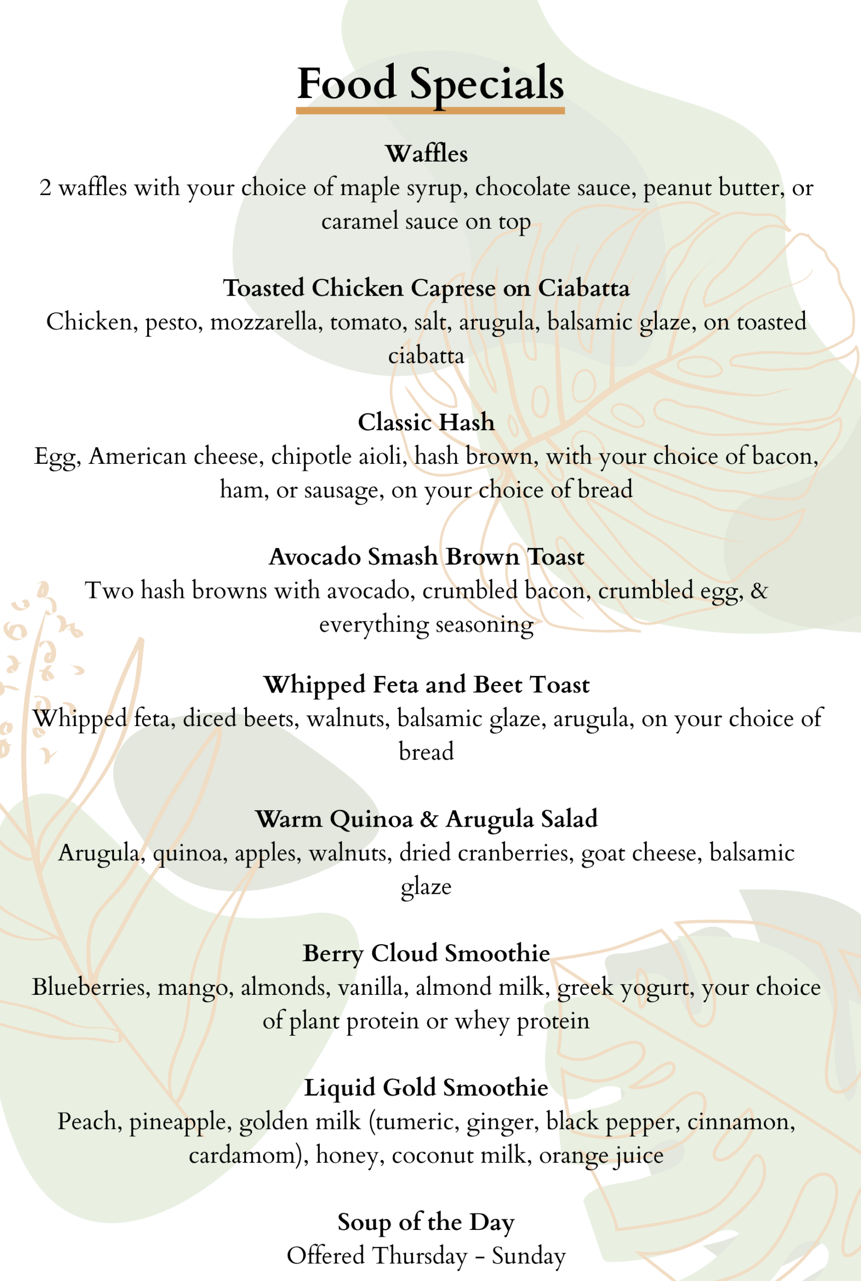 Scarborough Menu - Cafe Luna